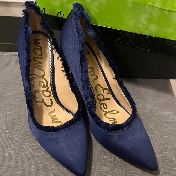 Sam Edelman | Shoes | Sam Edelman Satin Navy Blue Heels | Poshmark